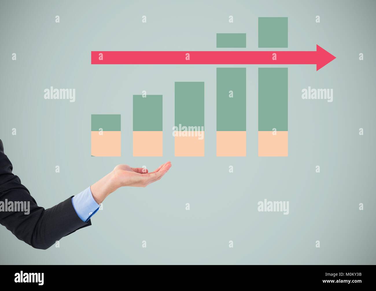 Hand open with colorful chart statistics arrow Stock Photo - Alamy