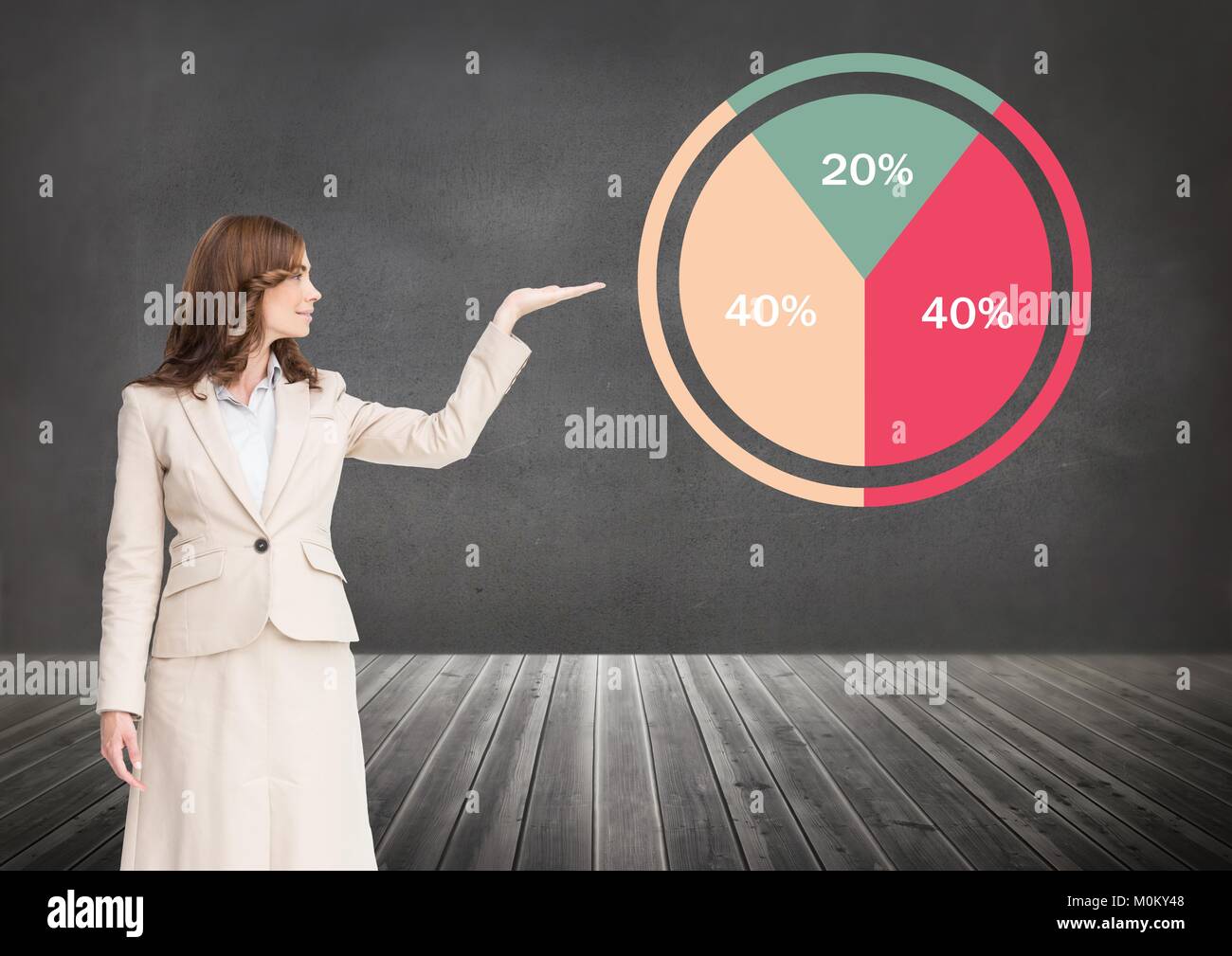 Businesswoman opening hand with colorful chart statistics circle in ...