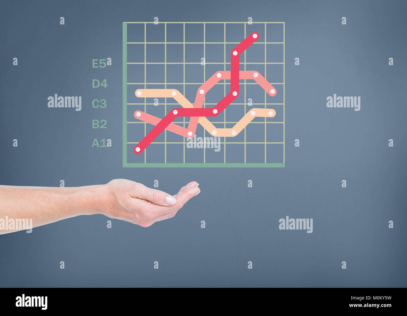 Hand cupped with colorful chart statistics grid Stock Photo - Alamy