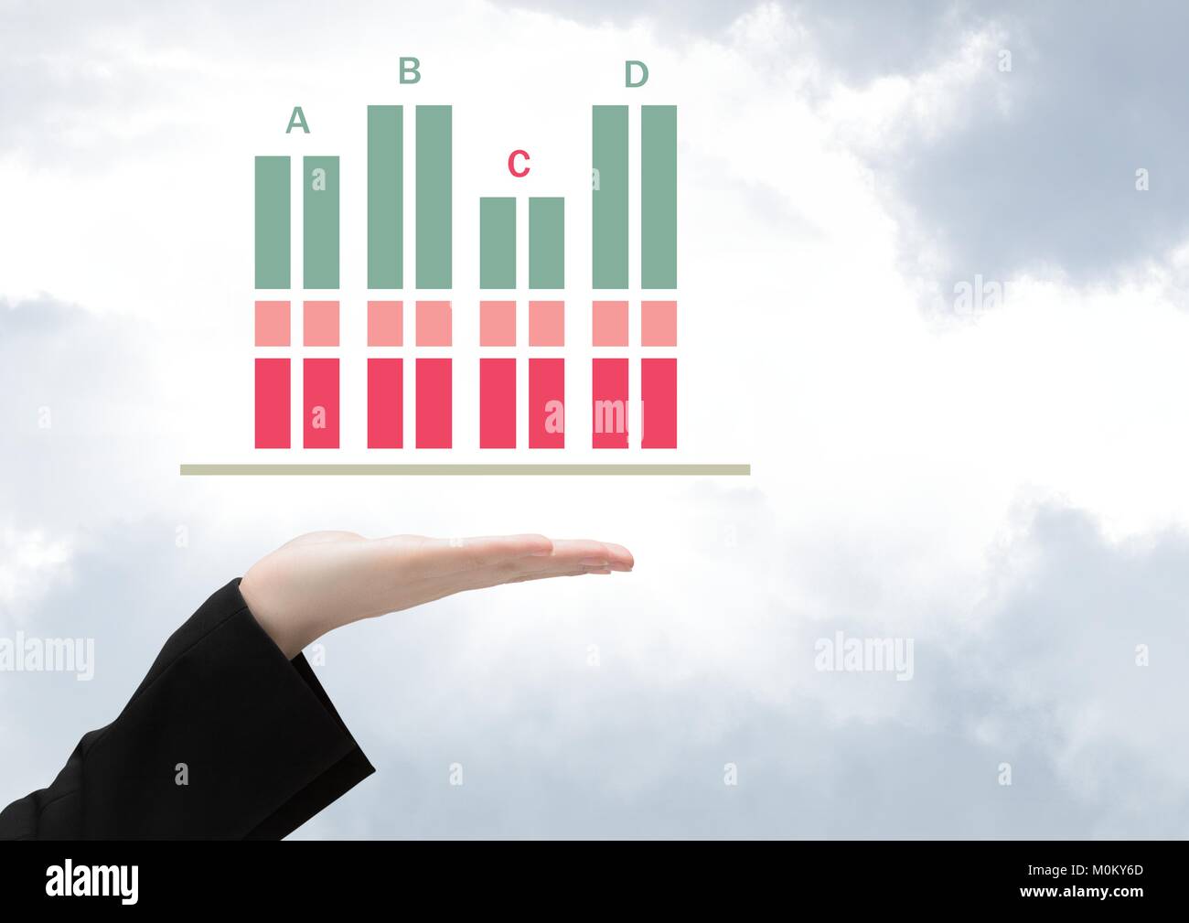 Hand open with colorful chart statistics in sky Stock Photo - Alamy
