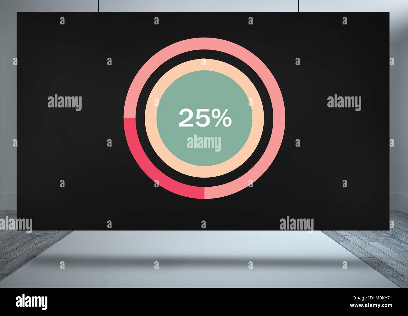 black screen with colorful chart statistics at 25 percent quarter Stock ...