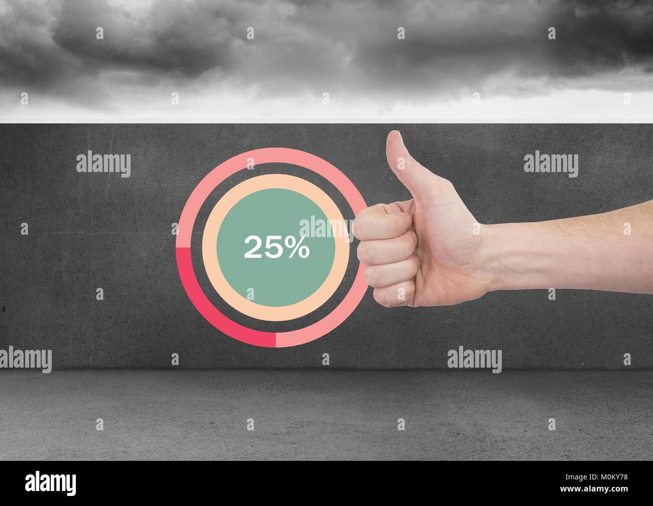 Thumbs up with colorful chart statistics at 25 percent Stock Photo - Alamy