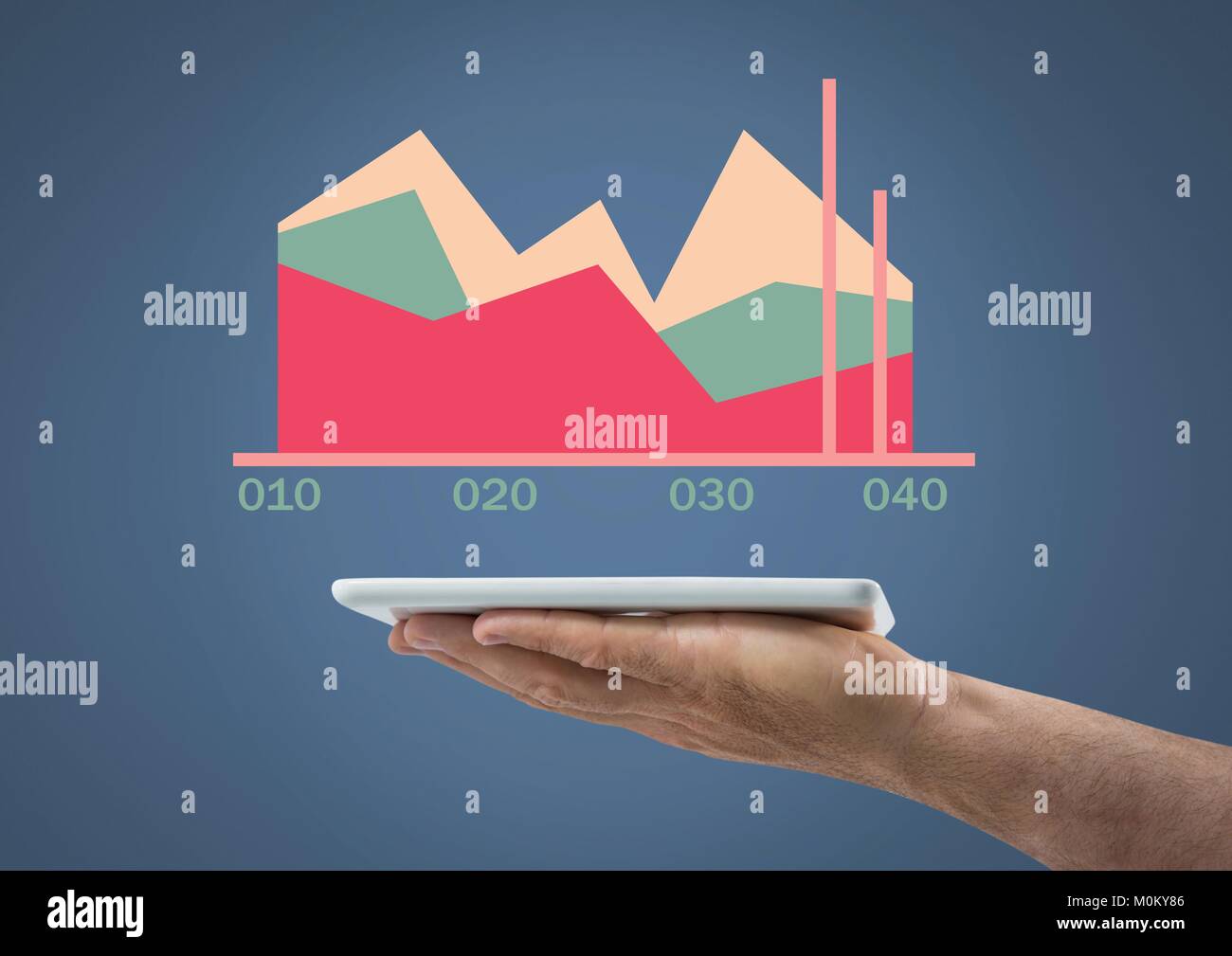 Hand holding tablet with colorful chart statistics Stock Photo - Alamy