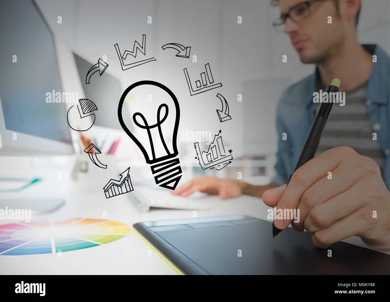 businesspeople writing with graph overlays businesspeople writing with ...