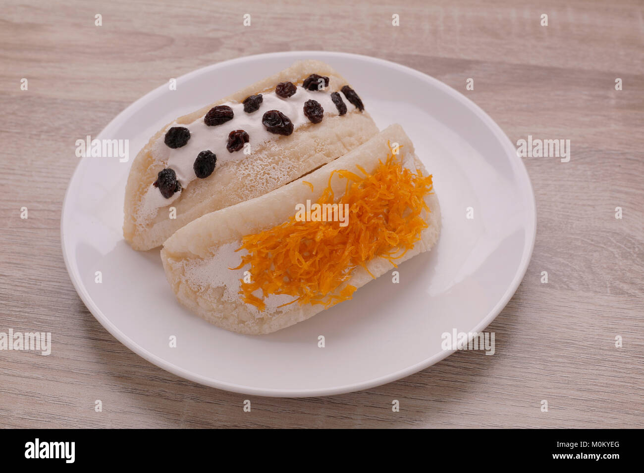 Thai dessert Golden threads,Foi thong,Rolled egg yolk thread Stock ...