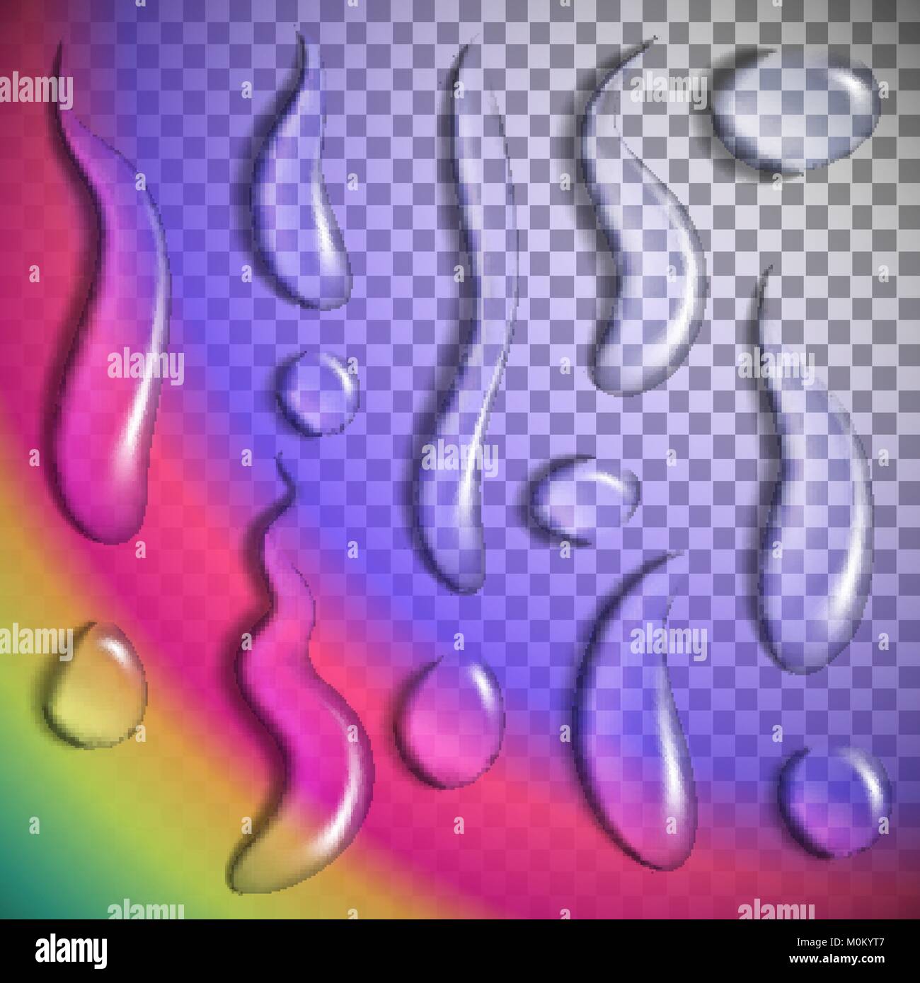 realistic water drops on a multicolored and transparent background ...