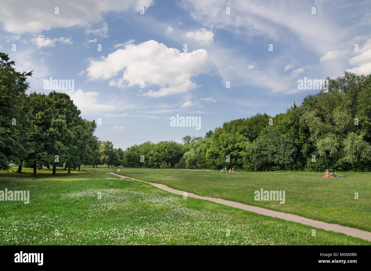 Blue sky, green grass and park in Moscow, Russia Stock Photo - Alamy