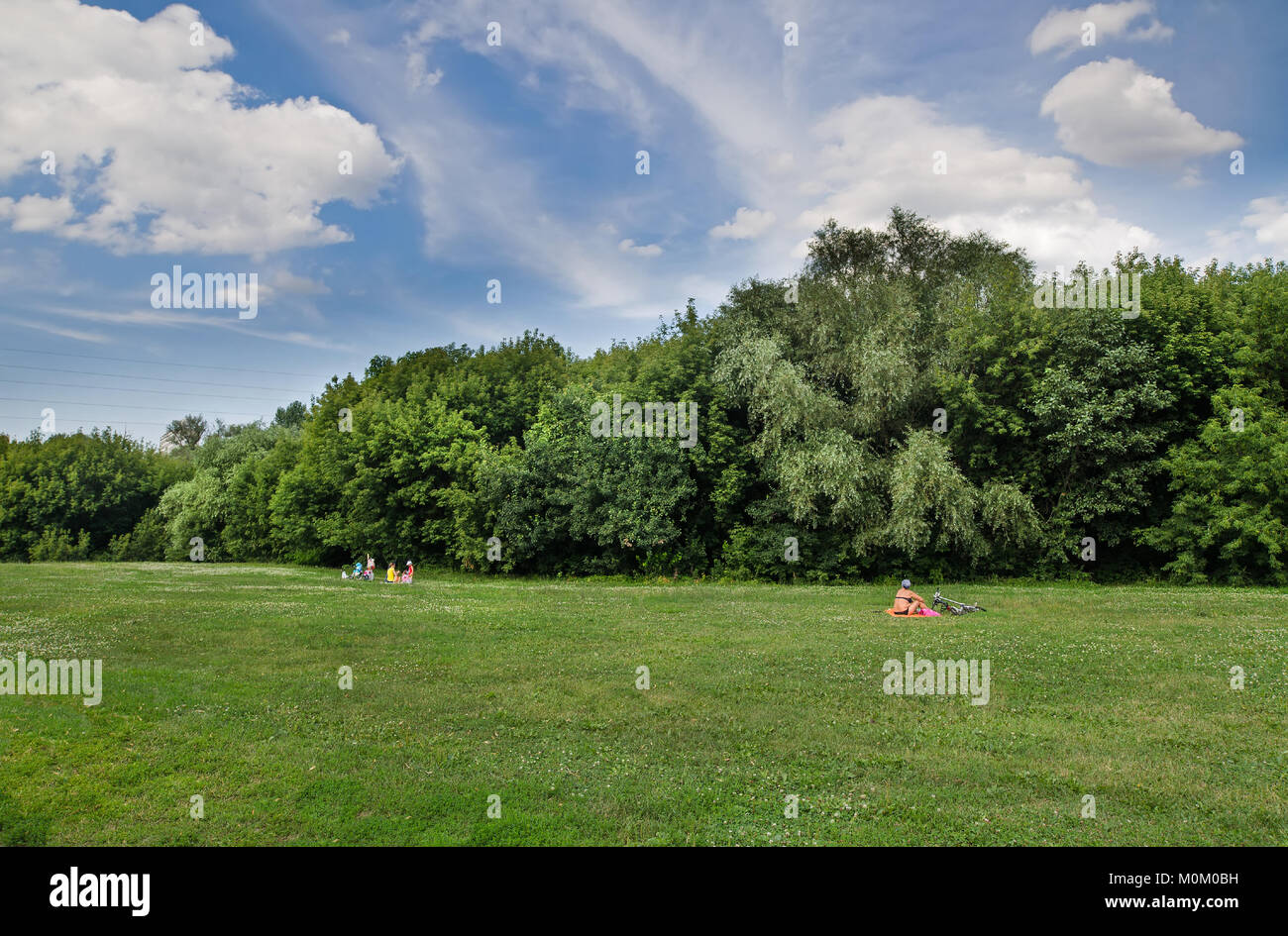 Blue sky, green grass and park in Moscow, Russia Stock Photo - Alamy