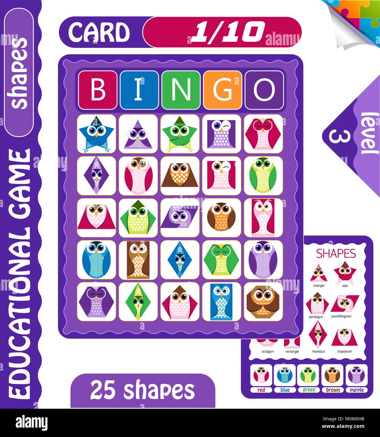 educational bingo game for preschool kids with shapes in the form of ...