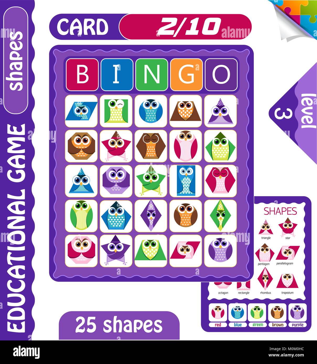 educational bingo game for preschool kids with shapes in the form of ...