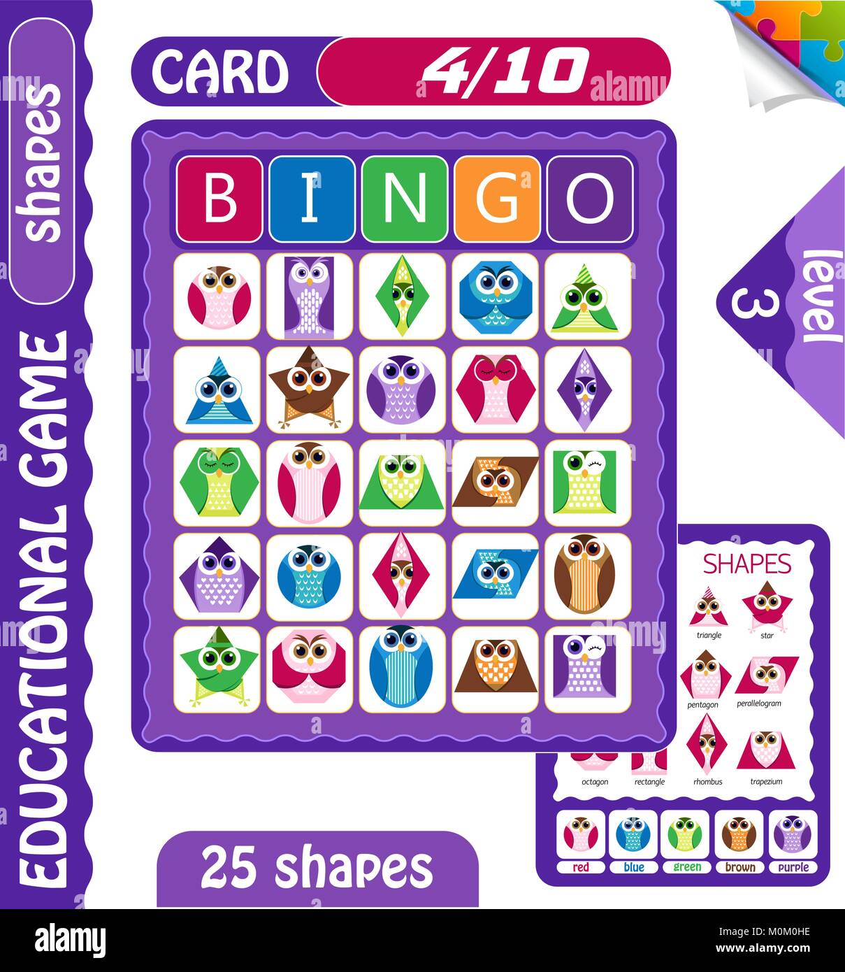 educational bingo game for preschool kids with shapes in the form of ...