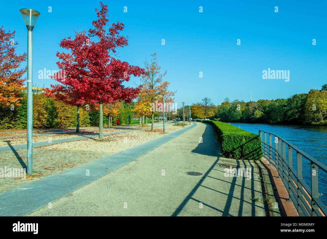 Autumn leisure - walk in the park. Colorful Urban Scene. Use for Europe ...