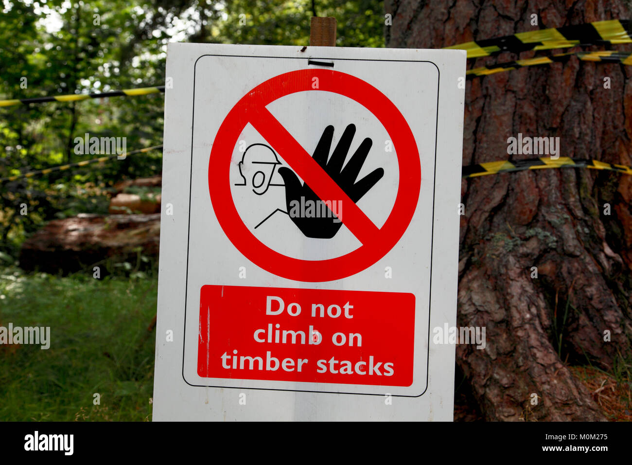 Health and safety sign warning of the danger of climbing on stacks of ...