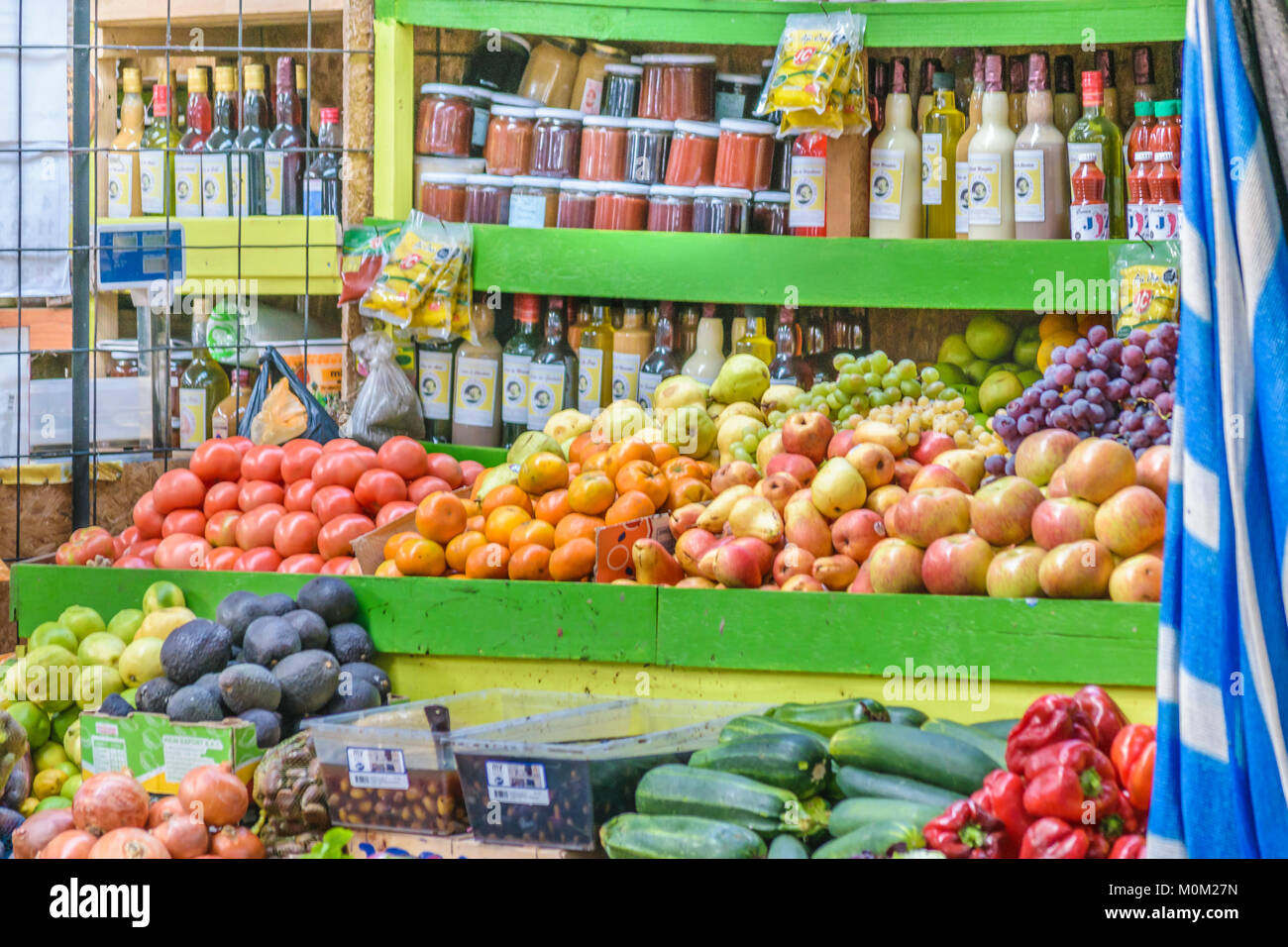 Interior view of one of the stands at street market of castro city ...