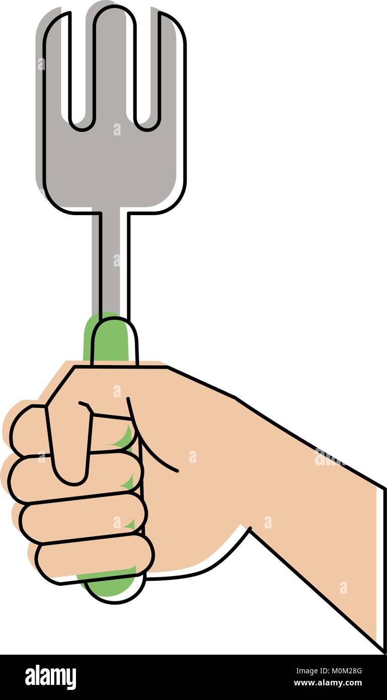 Hand with fork kitchen utensil Stock Vector Image & Art - Alamy