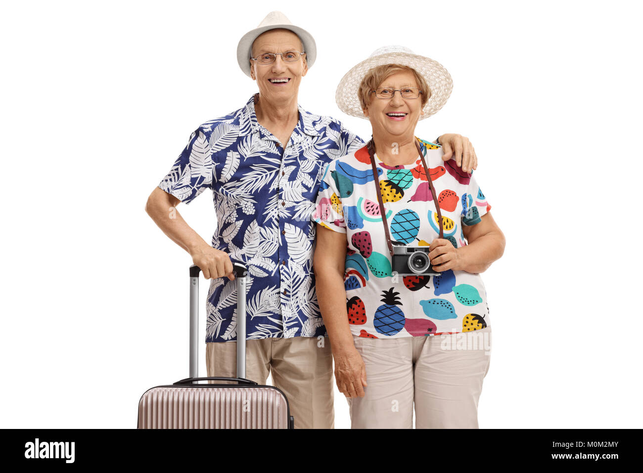 Old tourists with a suitcase isolated on white background Stock Photo ...