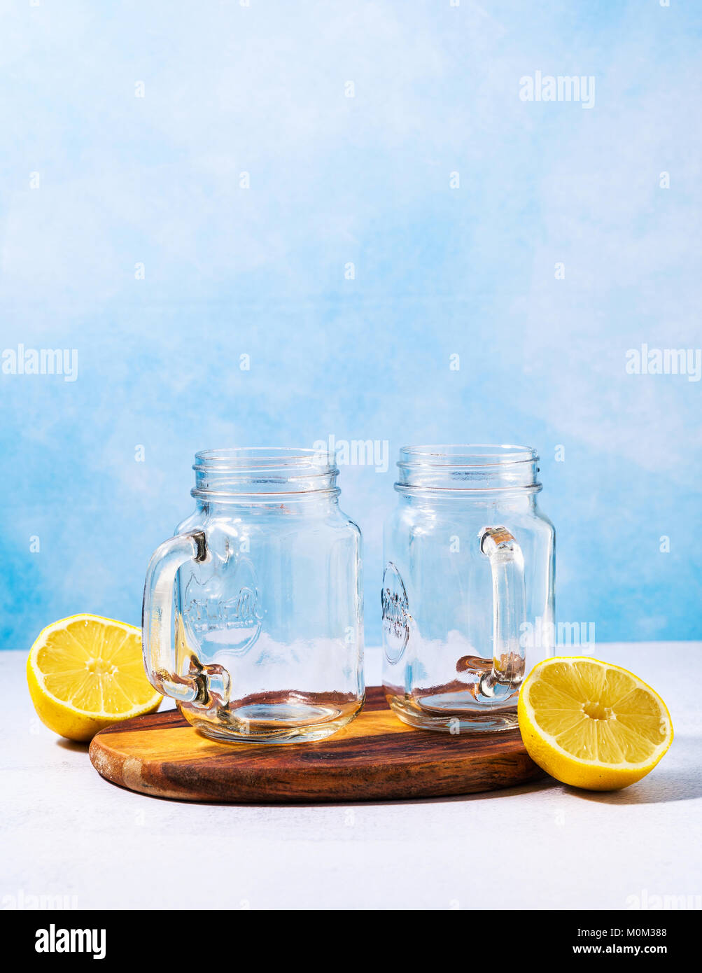 two glass cup with handle. ready for making cooling drinks or freshly ...
