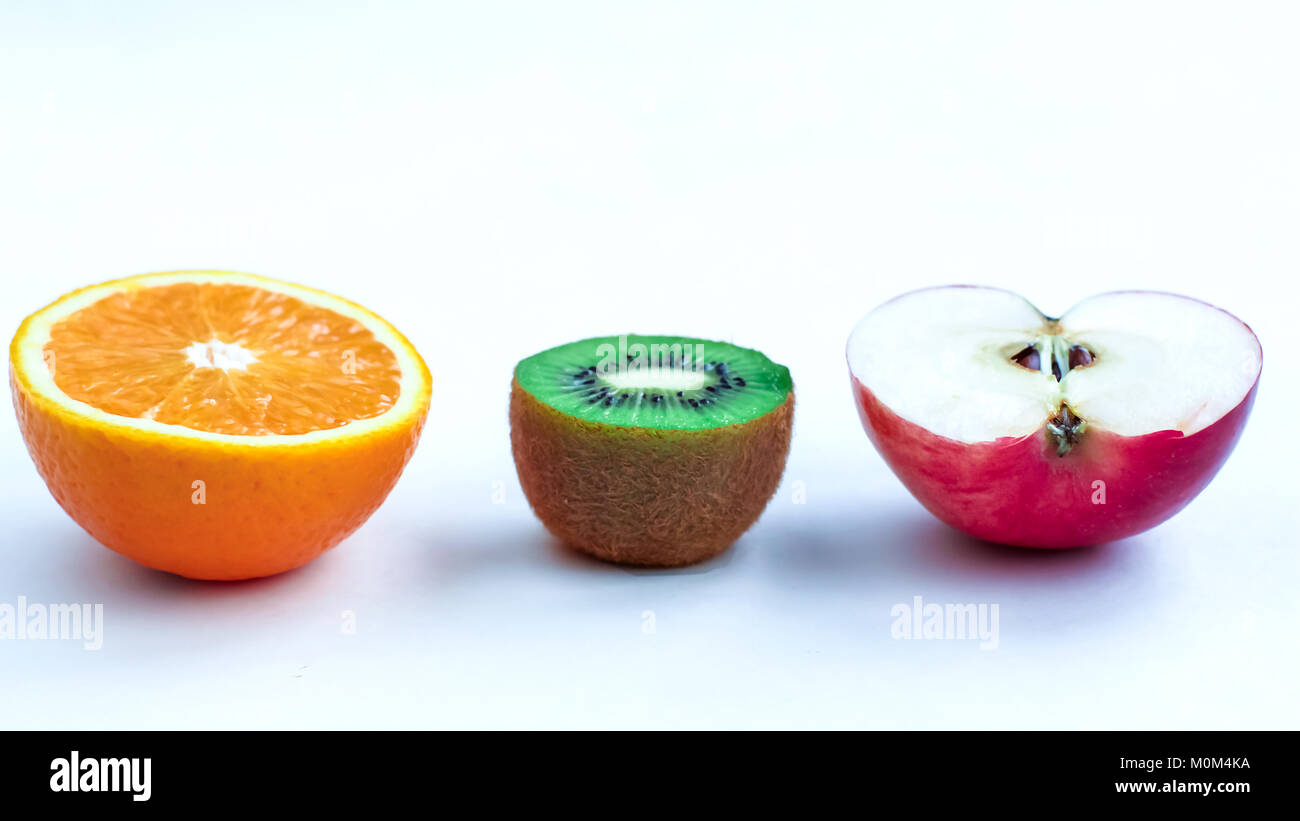 Background of fresh sliced fruit on a table in the afternoon Stock ...