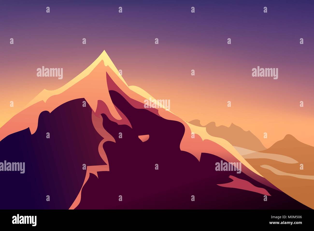 Sunset Mountain Landscape. Mountainous Terrain. Mountain Design. Vector ...