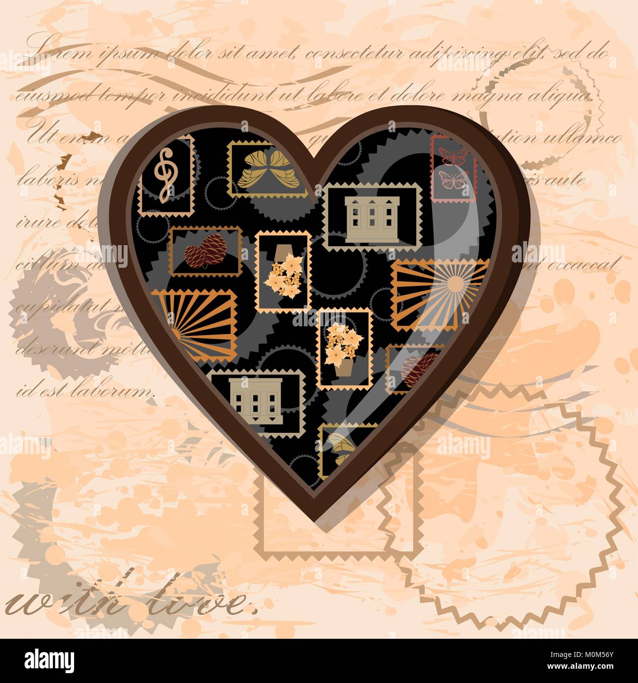 Brown heart in a wooden frame in vintage style Stock Vector Image & Art ...