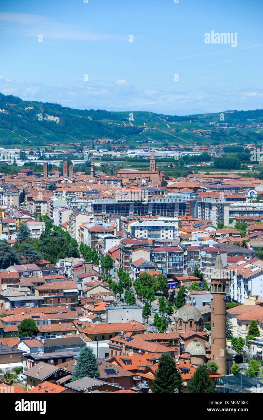 View of the city of Alba and the Langhe hills, Piedmont - Italy Stock ...