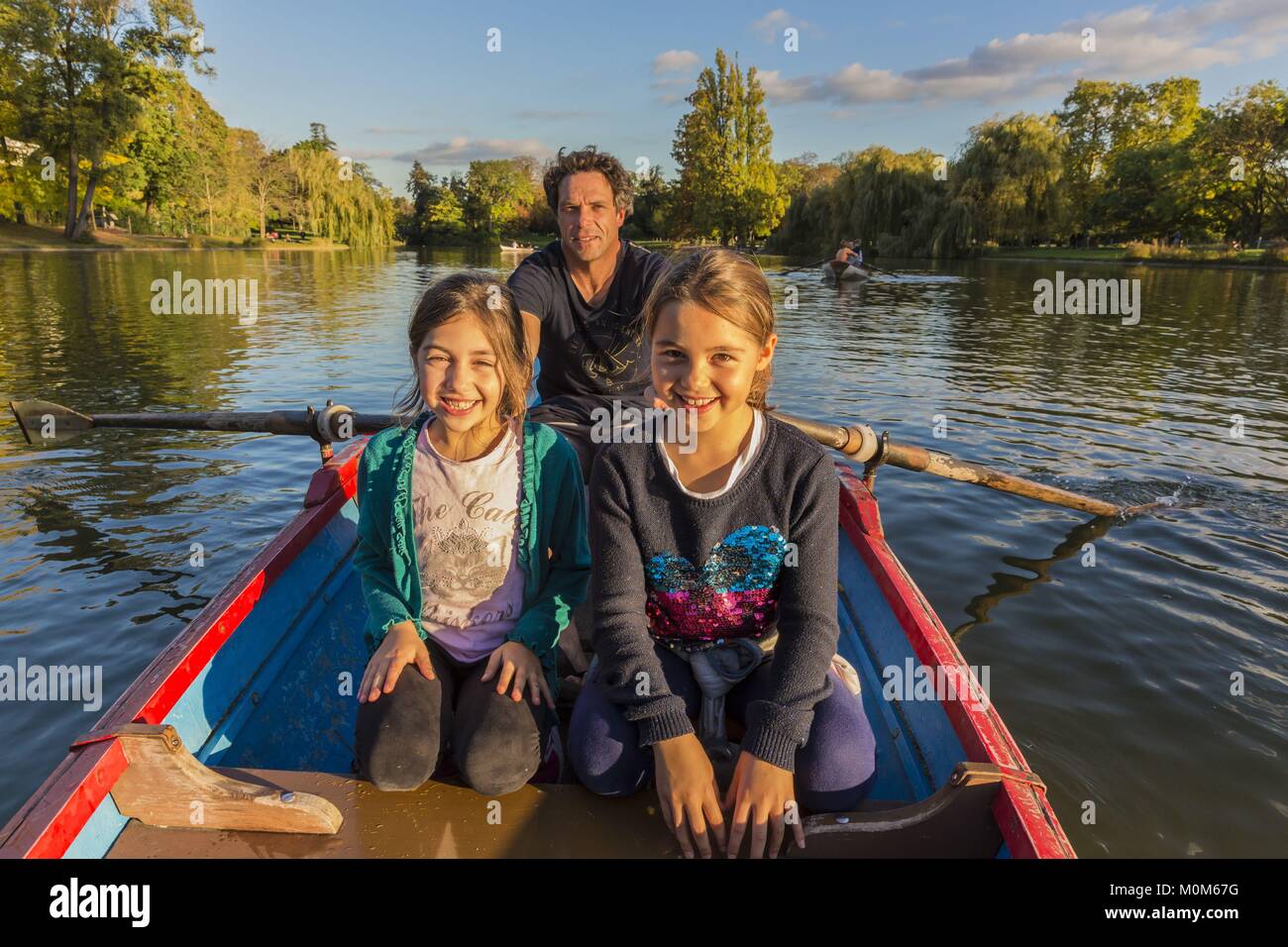 France,Paris,wood of Vincennes,stroll in boat on the lake Daumesnil ...