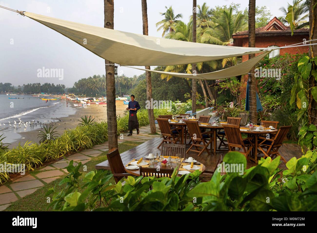 India,Goa,Coco beach,open-air restaurant of the luxury hotel Ahilya by ...