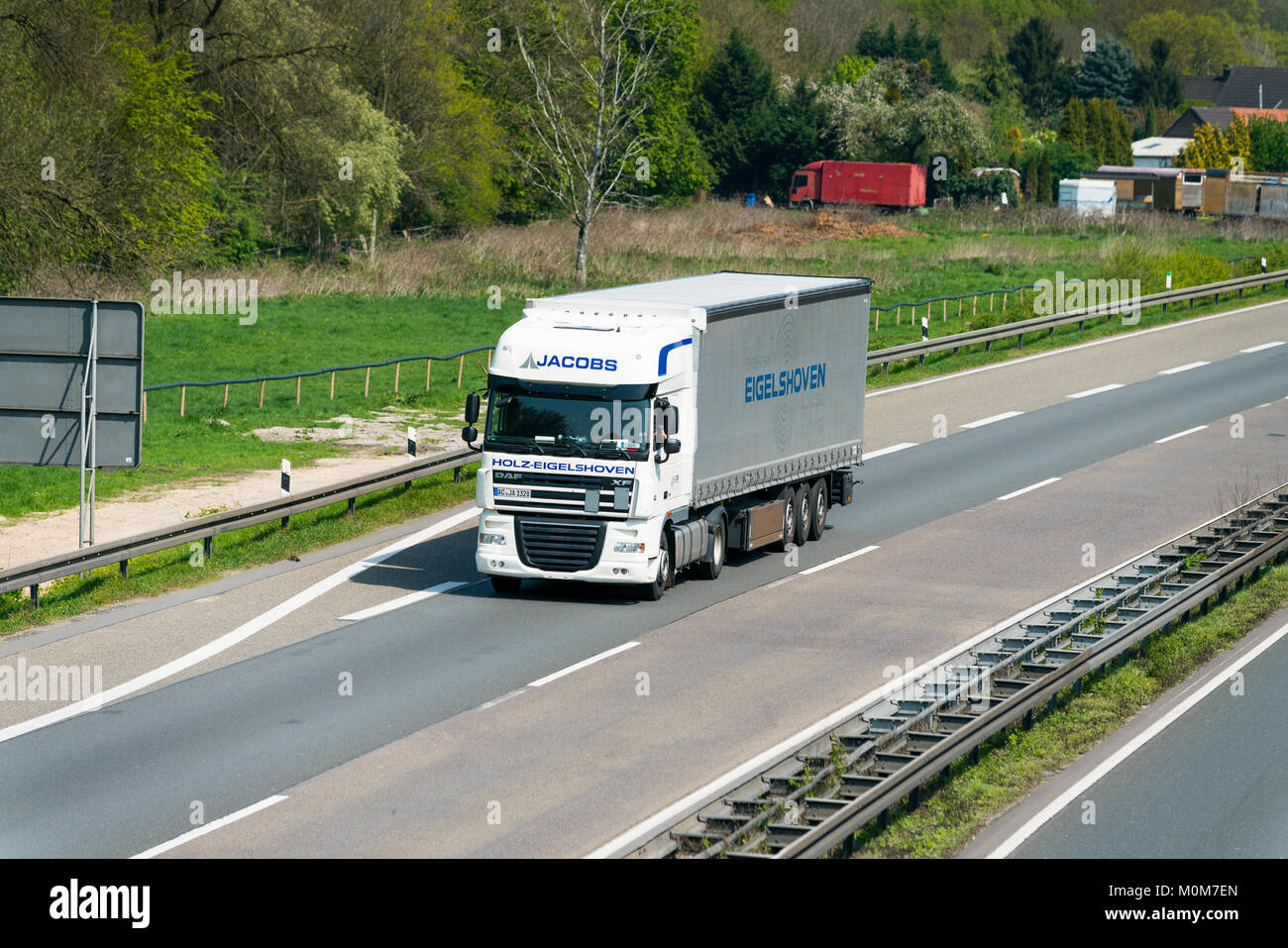 DUSSELDORF ,GERMANY - APRIL 20, 2017: Truck transportation on the road ...