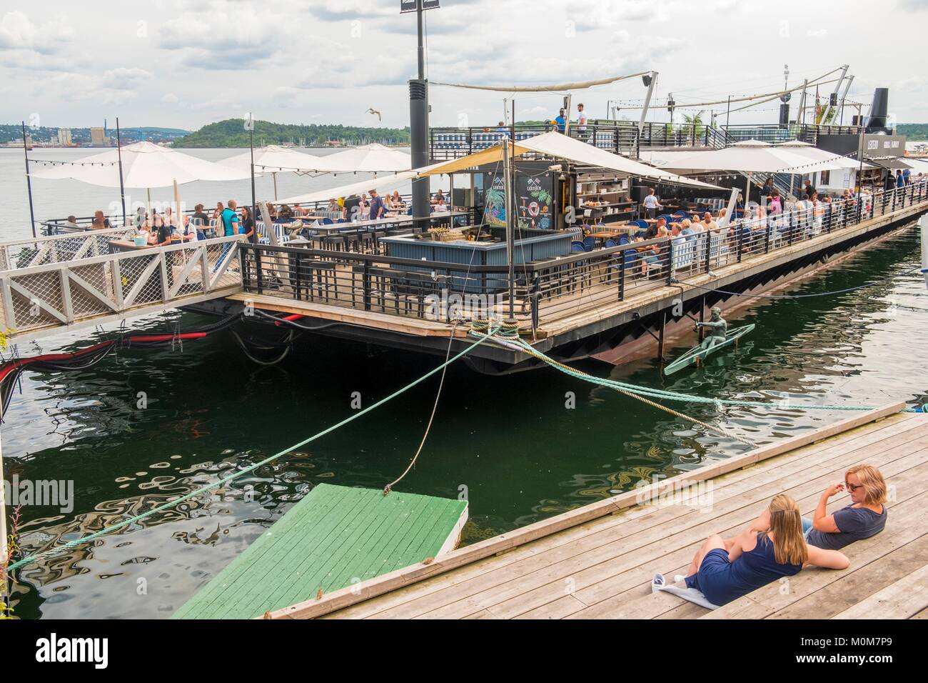 Norway,Oslo,district of Aker Brygge,a barge restaurant Stock Photo - Alamy