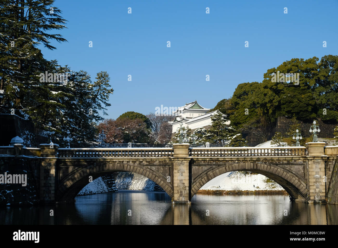 Nijubashi Bridge in the grounds of the Imperial Palace on the morning ...