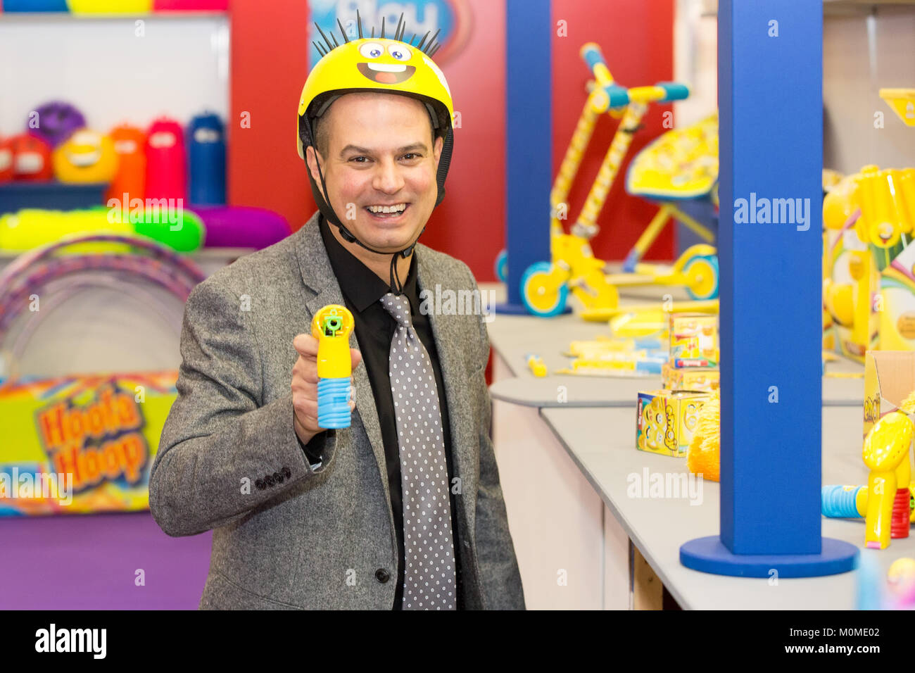 London, UK. 23rd Jan, 2018. Testing the minion toys at Toy Fair at the ...