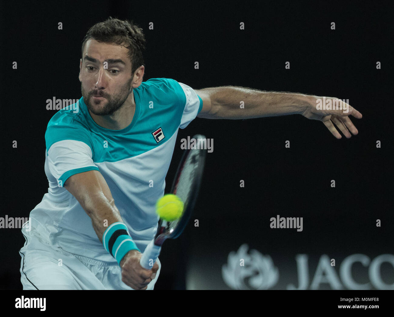 Melbourne, Australia. 23rd Jan, 2018. Croatia's Marin Cilic returns a ...