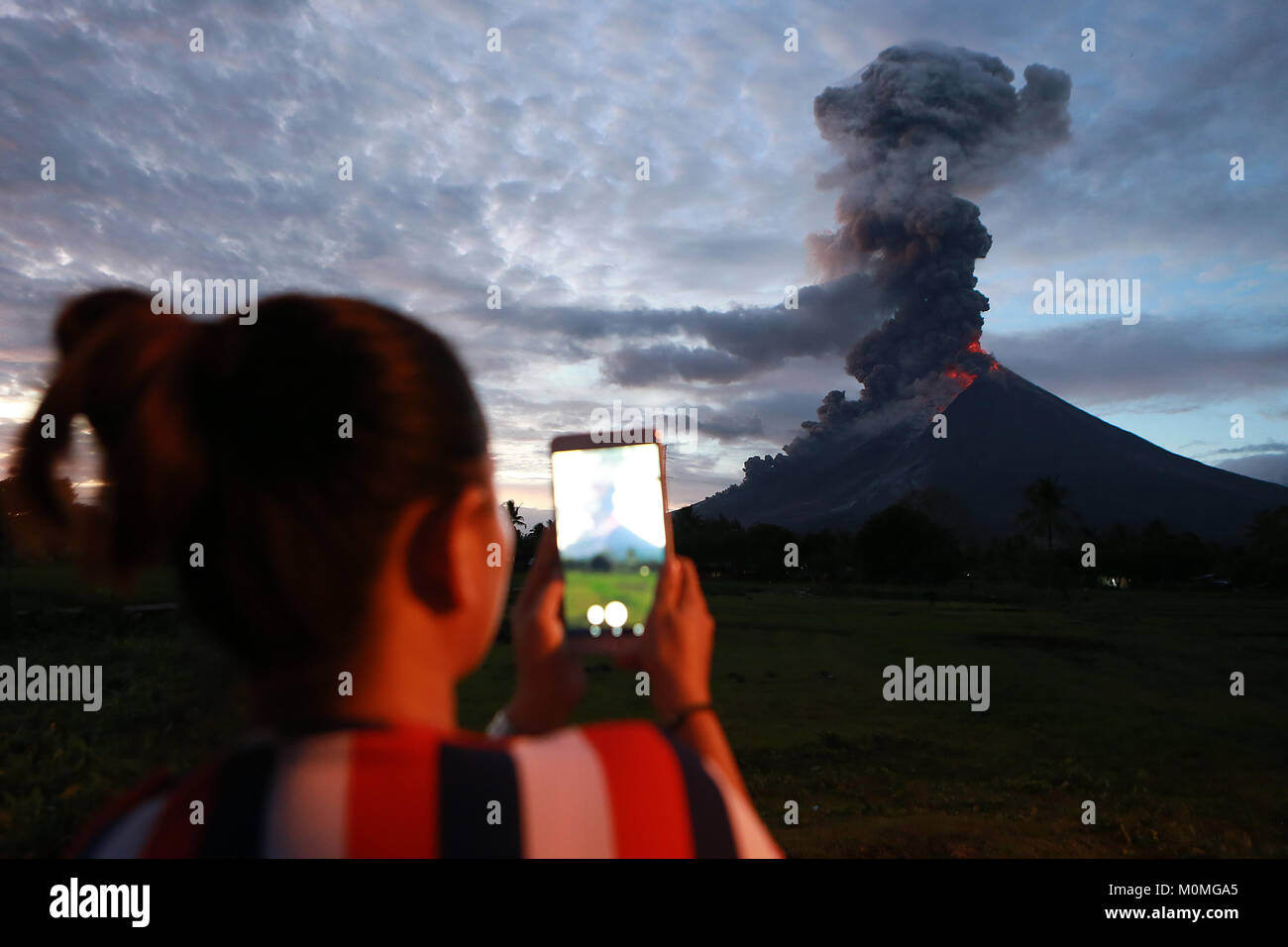 Mount mayon erupts in the philippines hi-res stock photography and ...