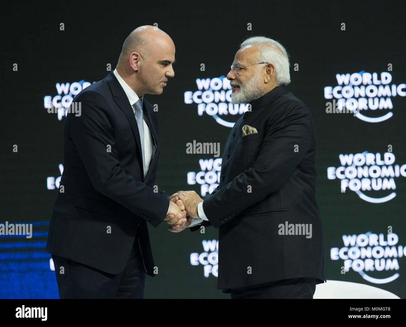 Davos, Switzerland. 23rd Jan, 2018. Alain Berset (L), president of the ...