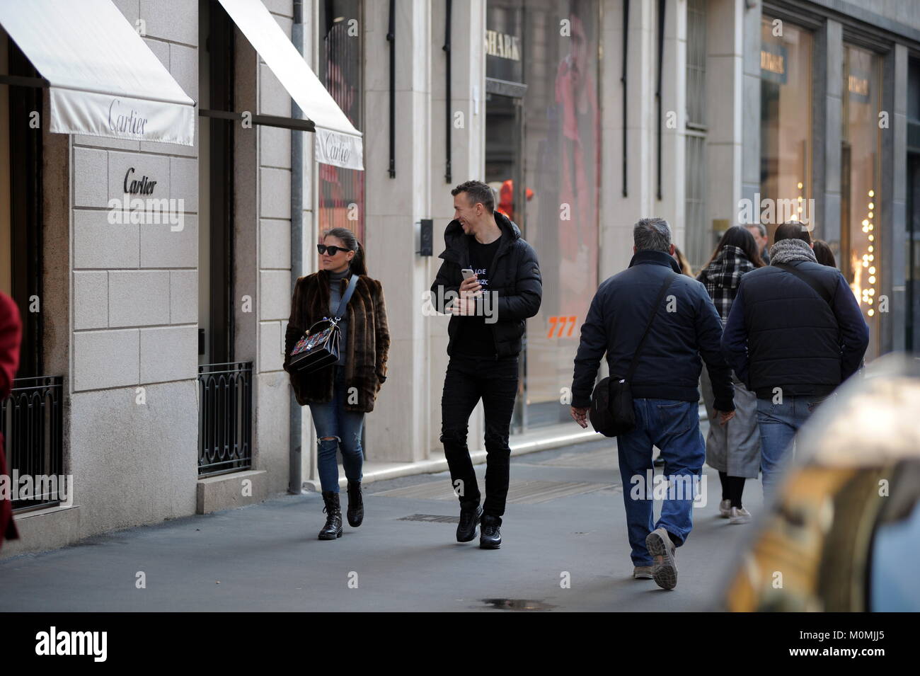 Milan, Italy, 23 Jan 2018.Ivan Perisic and wife Josipa in the center ...