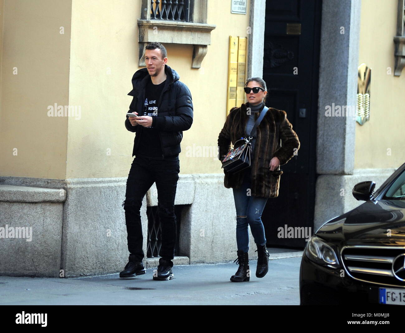Milan, Italy, 23 Jan 2018.Ivan Perisic and wife Josipa in the center ...