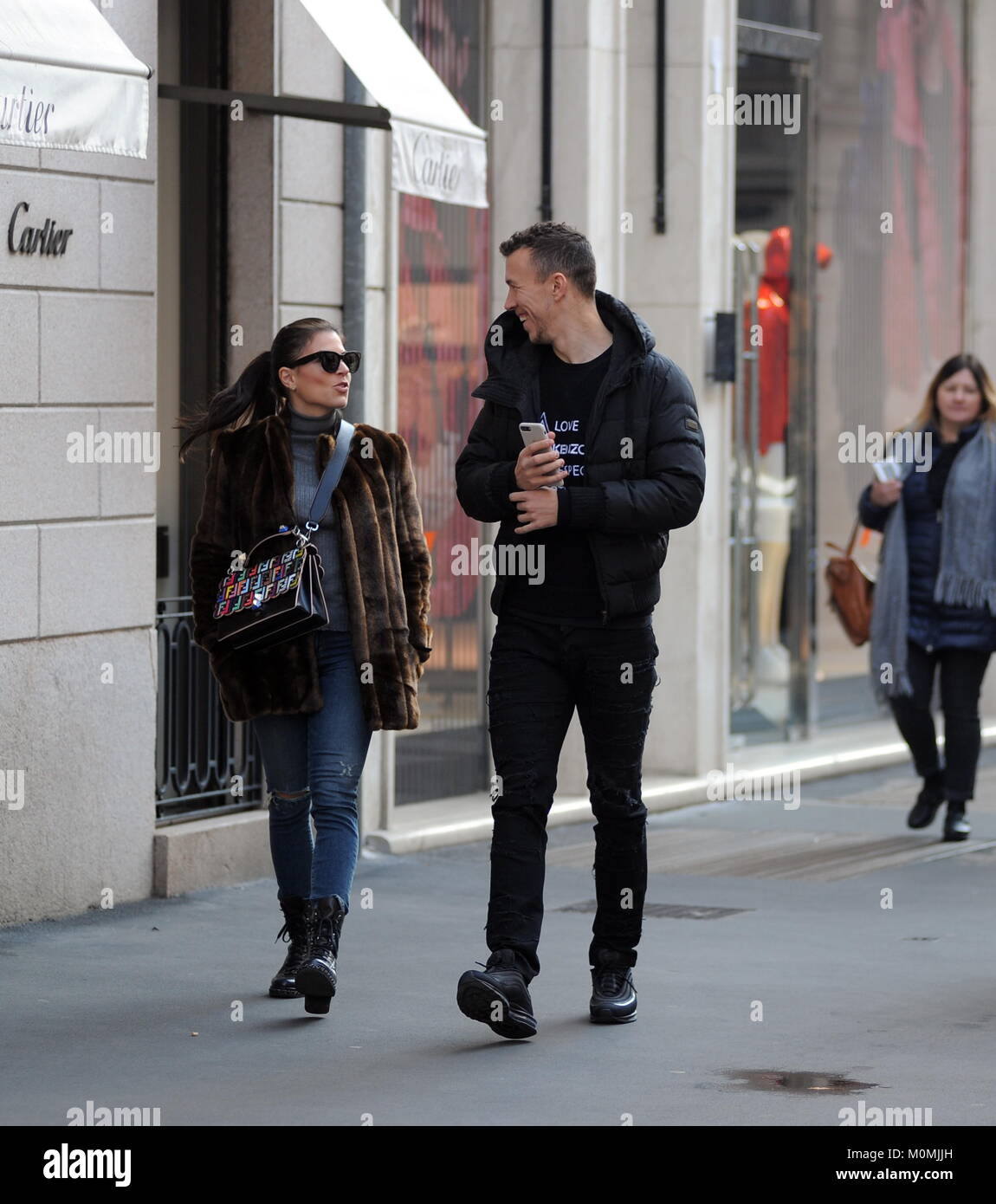 Milan, Italy, 23 Jan 2018.Ivan Perisic and wife Josipa in the center ...