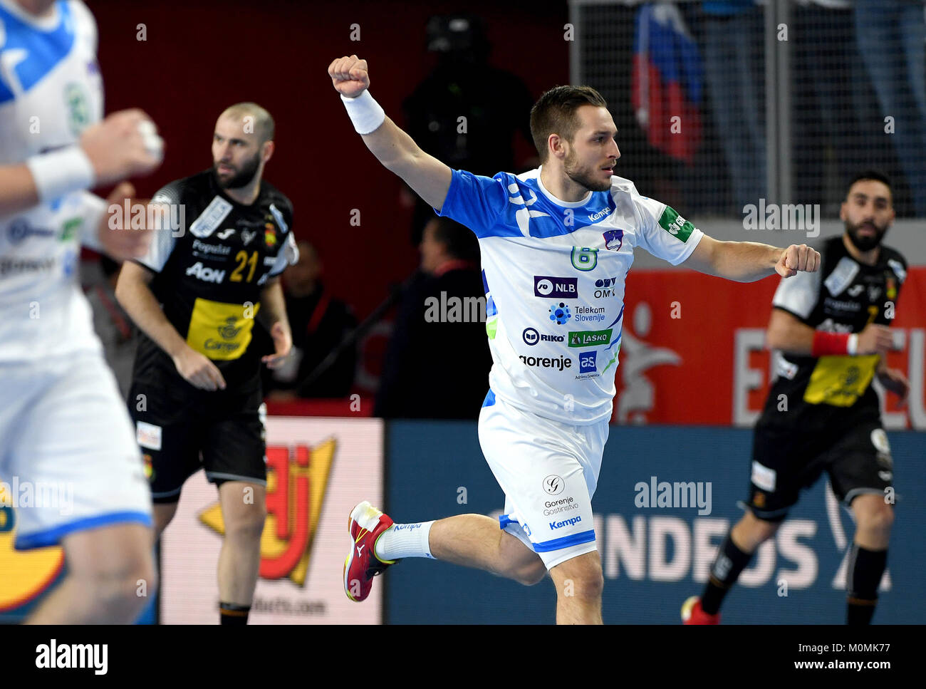 Varazdin, Croatia. 23rd Jan, 2018. Slovenia's Gasper Marguc celebrates ...