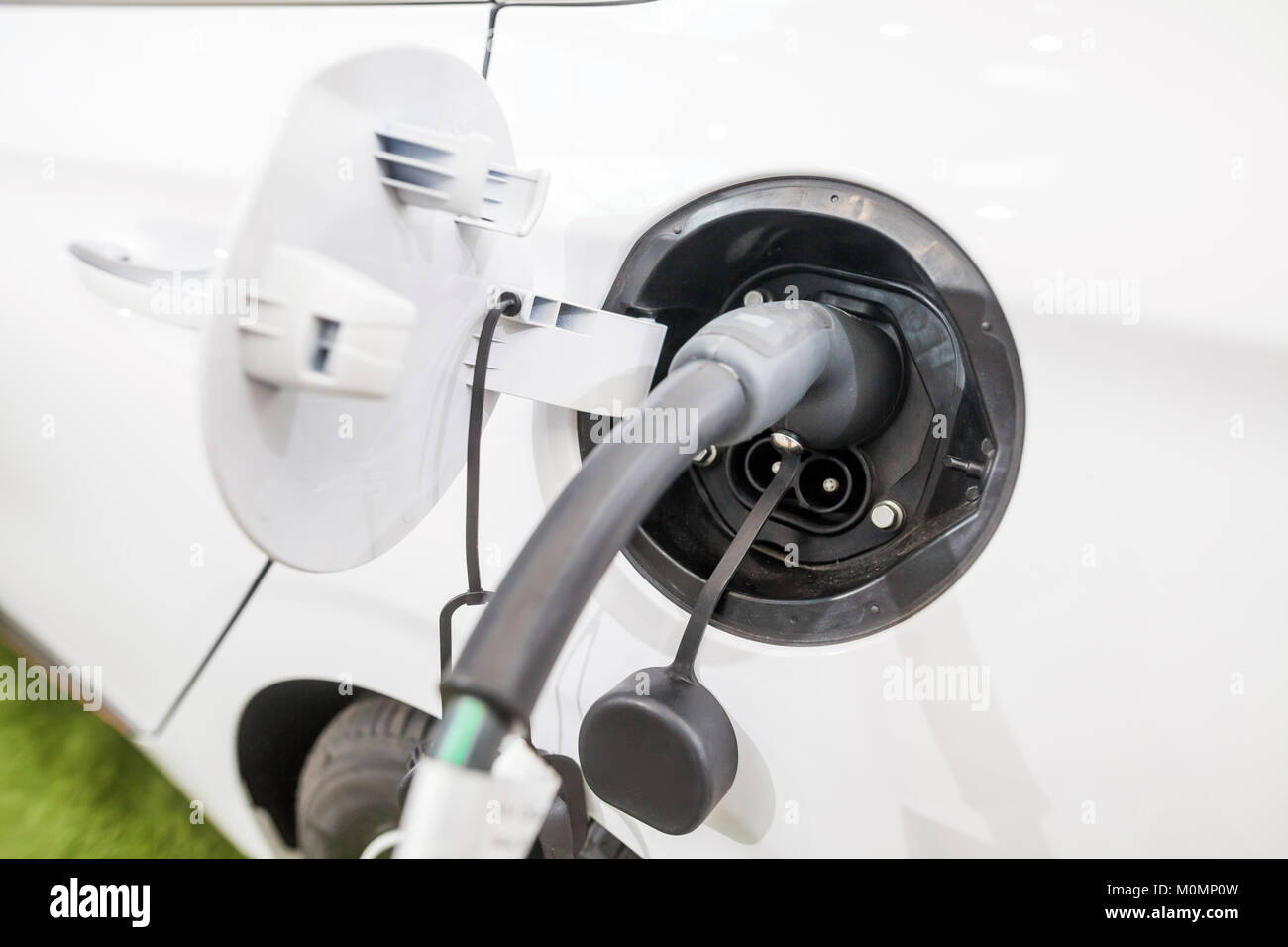 Close up image of the power socket of an electric car, charging Stock ...