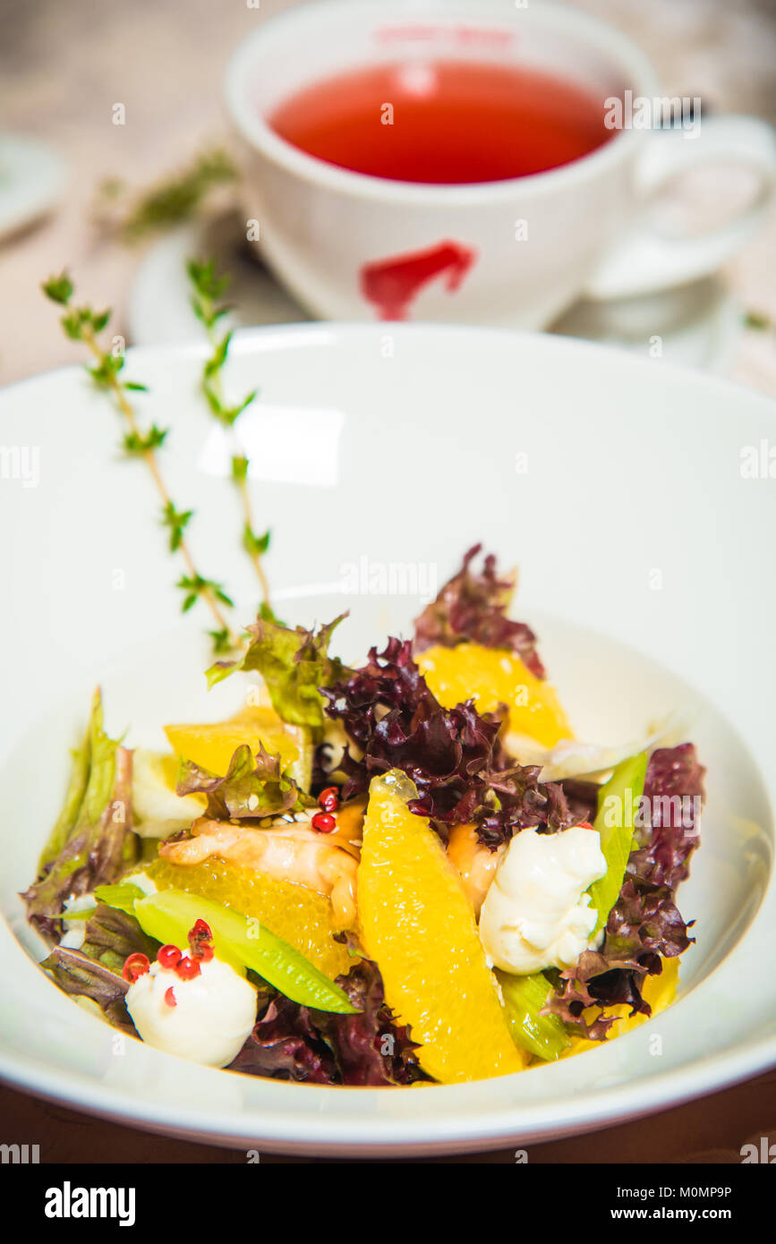 Chef s specialty presented in restaurant on decorated table Stock Photo ...