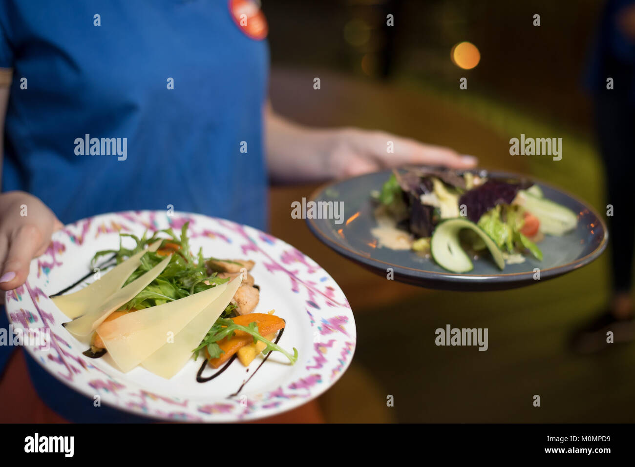 Chef s specialty presented in restaurant on decorated table Stock Photo ...