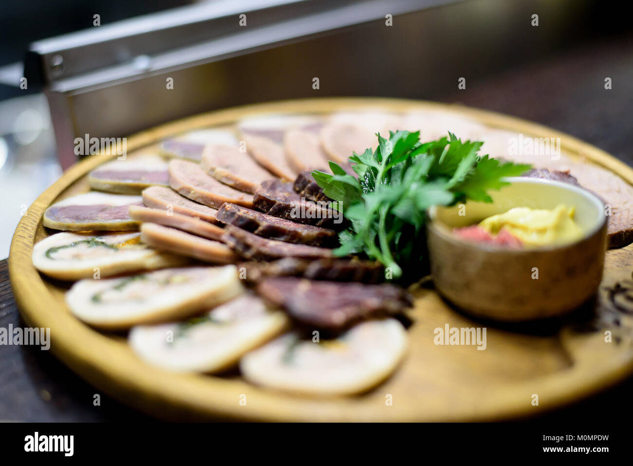 Chef s specialty presented in restaurant on decorated table Stock Photo ...
