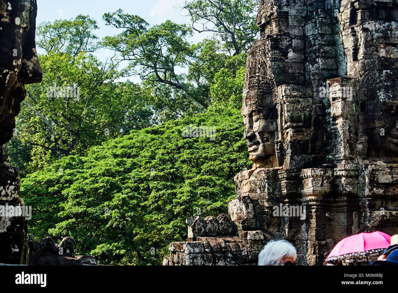 Historic building in Angkor wat Thom Cambodia with devatas carvings ...