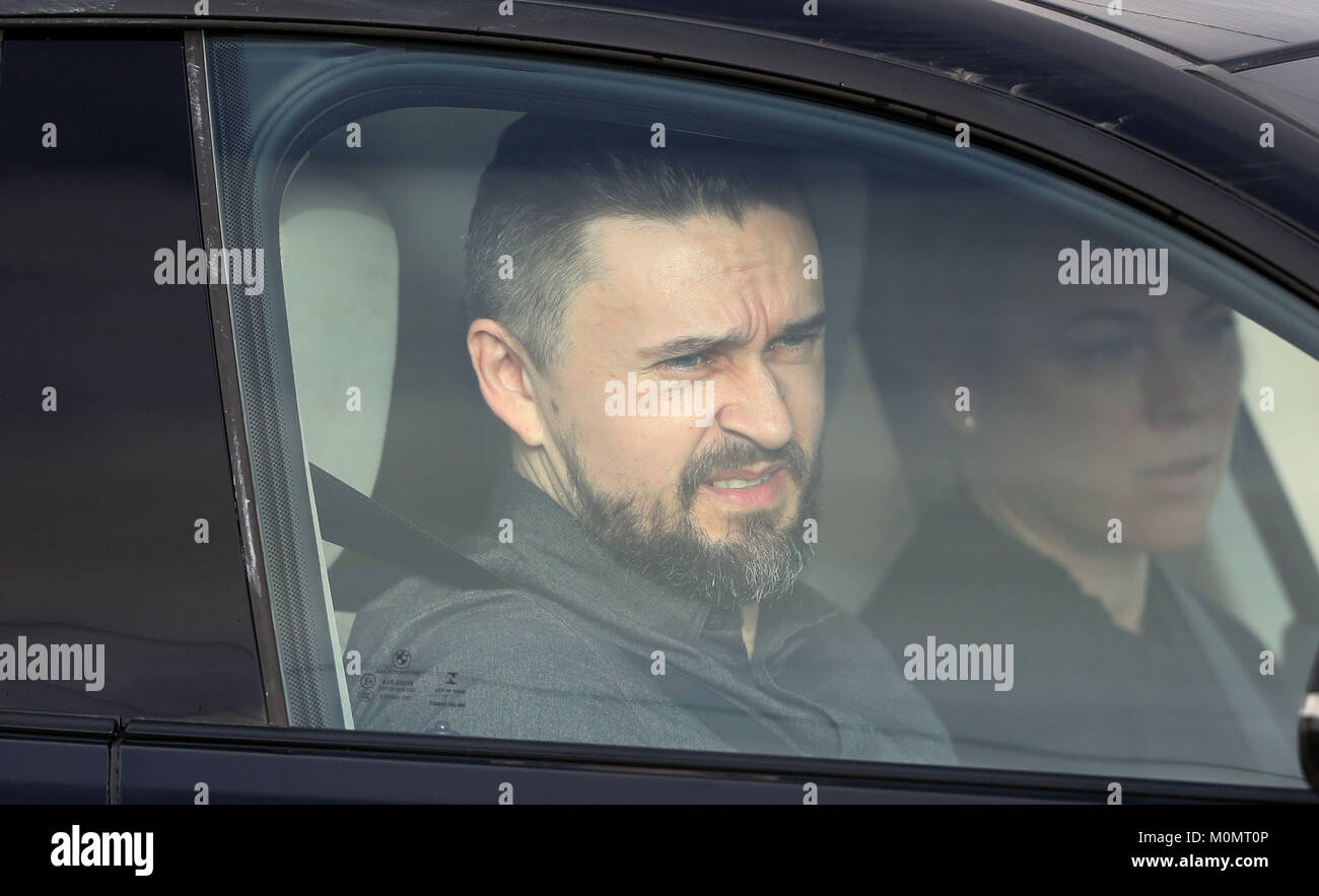 Band member Mike Hogan and his wife Siobhan arrive for the funeral of ...