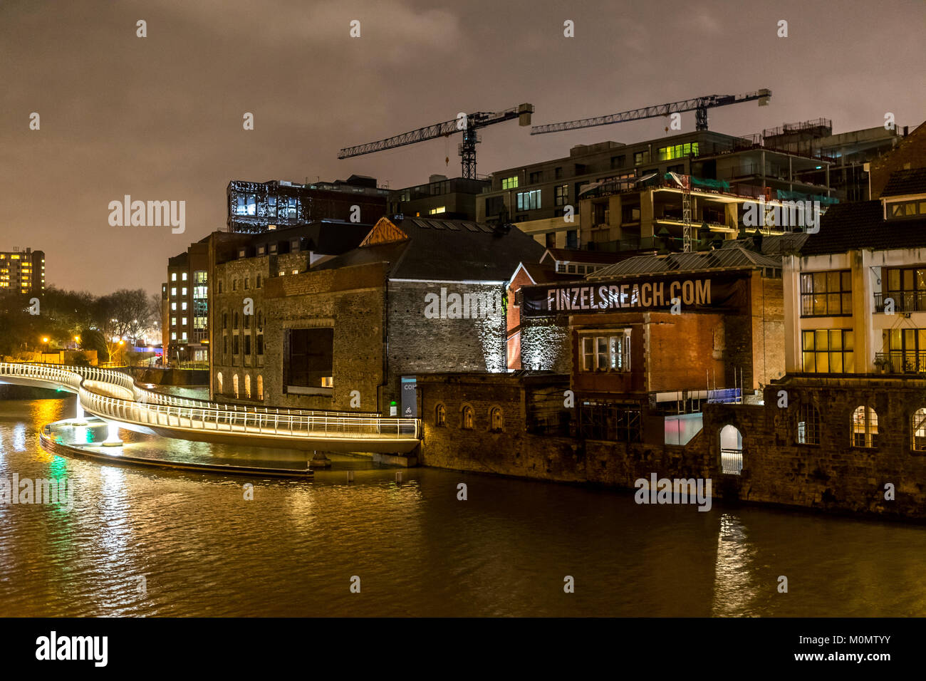 Finzel's Reach footbridge to a new urban redevelopment area illuminated ...