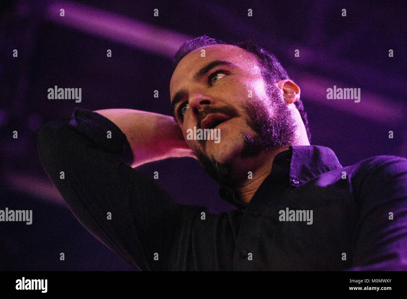 The American synthpop band Future Islands performs a live concert ...
