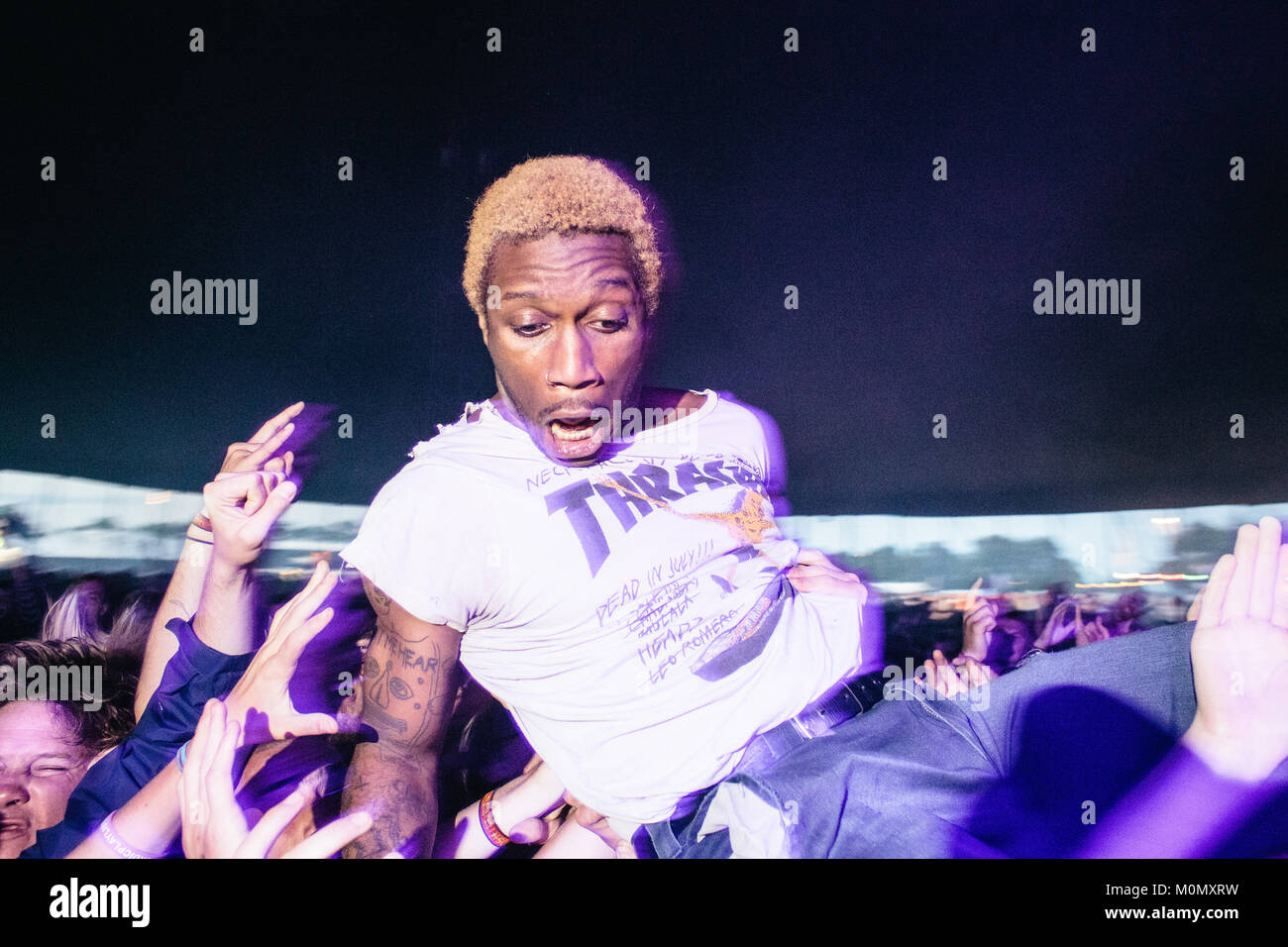 The American hip hop and rapcore group Ho99o9 performs a live concert ...