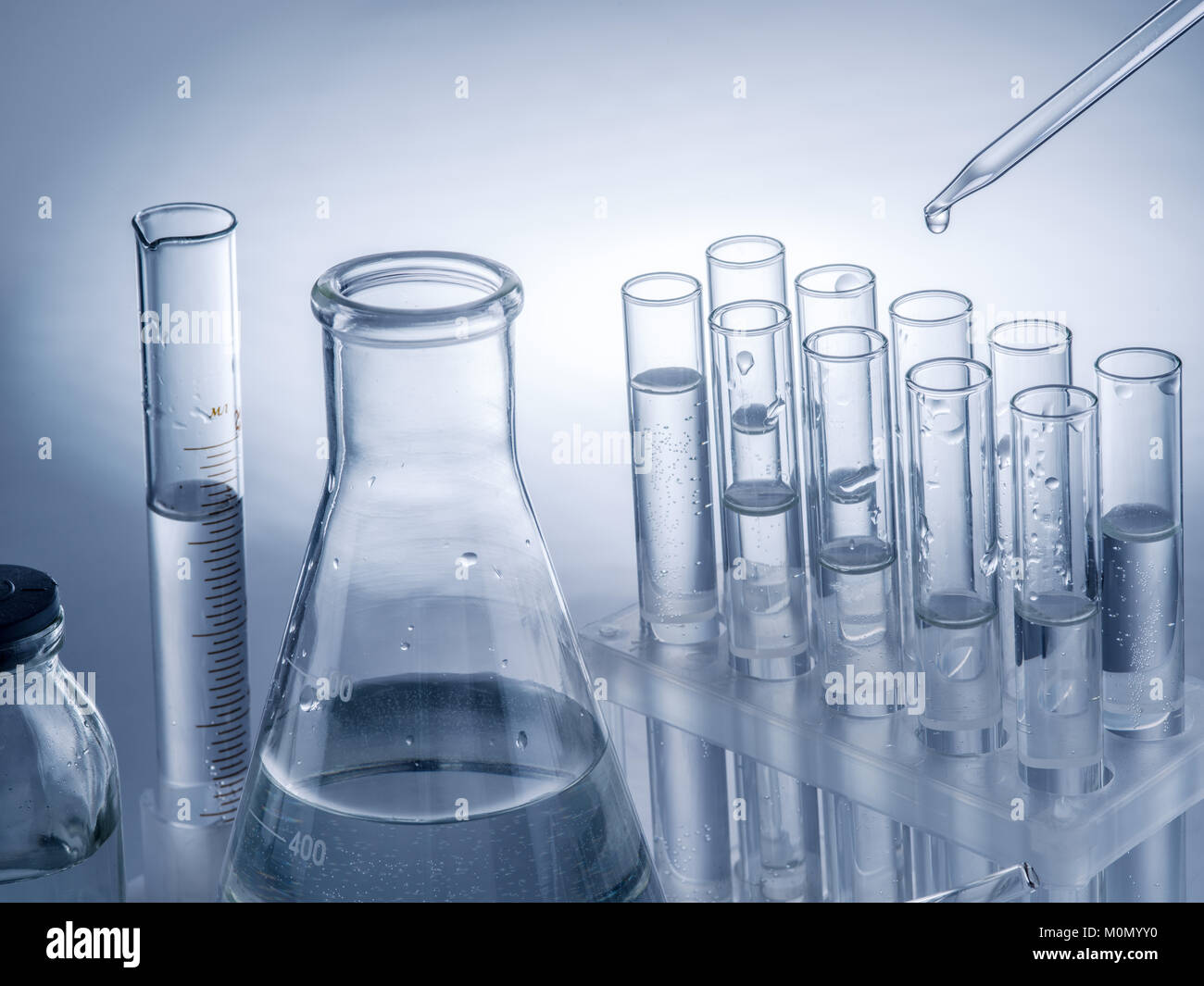 Different laboratory beakers and glassware. Monochrome Stock Photo - Alamy