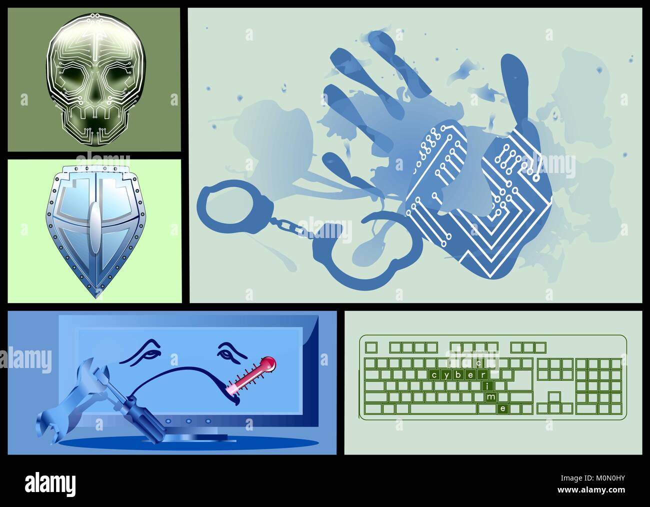 cyber crime set. with shield, skull and ill computer Stock Vector Image ...