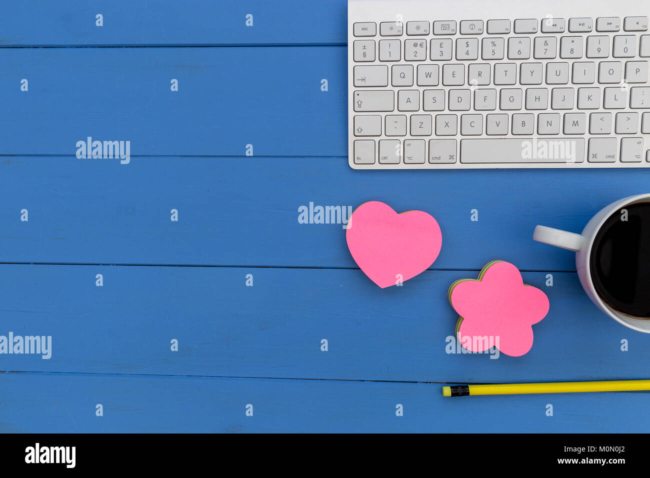 Wireless computer keyboard overhead in modern office workspace Stock ...